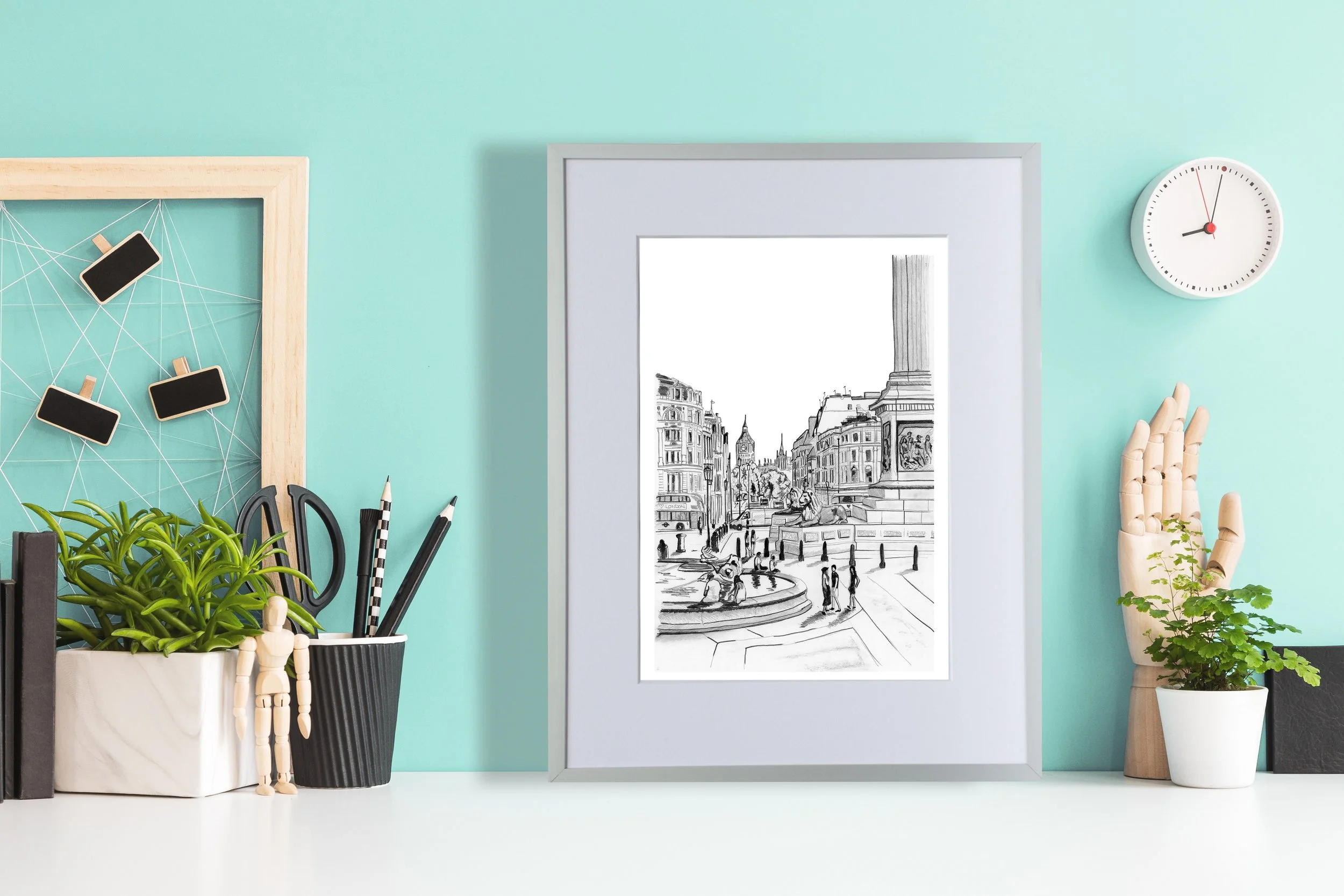 London's Timeless Charm: Trafalgar Square and Big Ben Pencil Drawing ...
