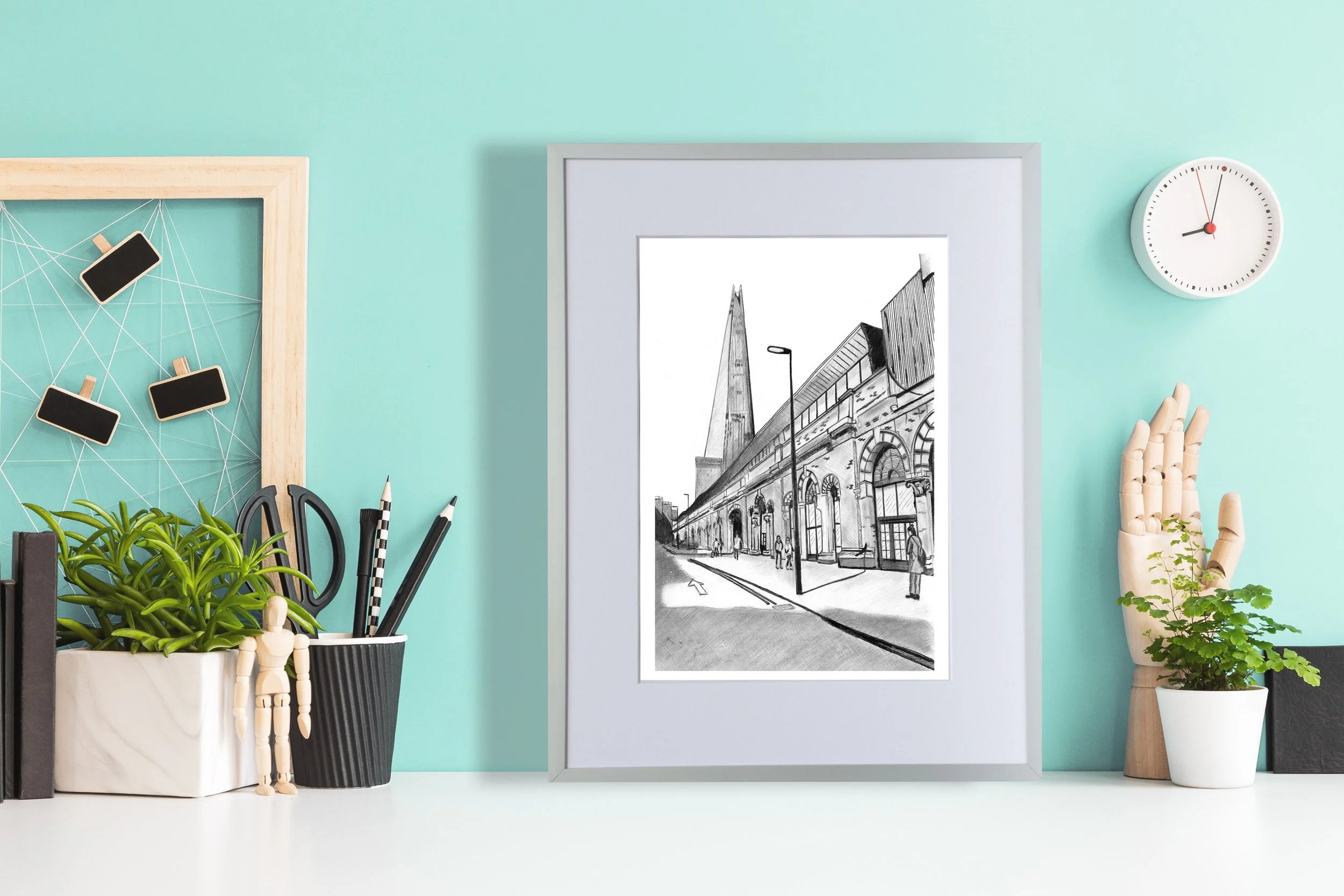 London Bridge Archways Pencil Drawing: Commuters Amidst the Shard's ...