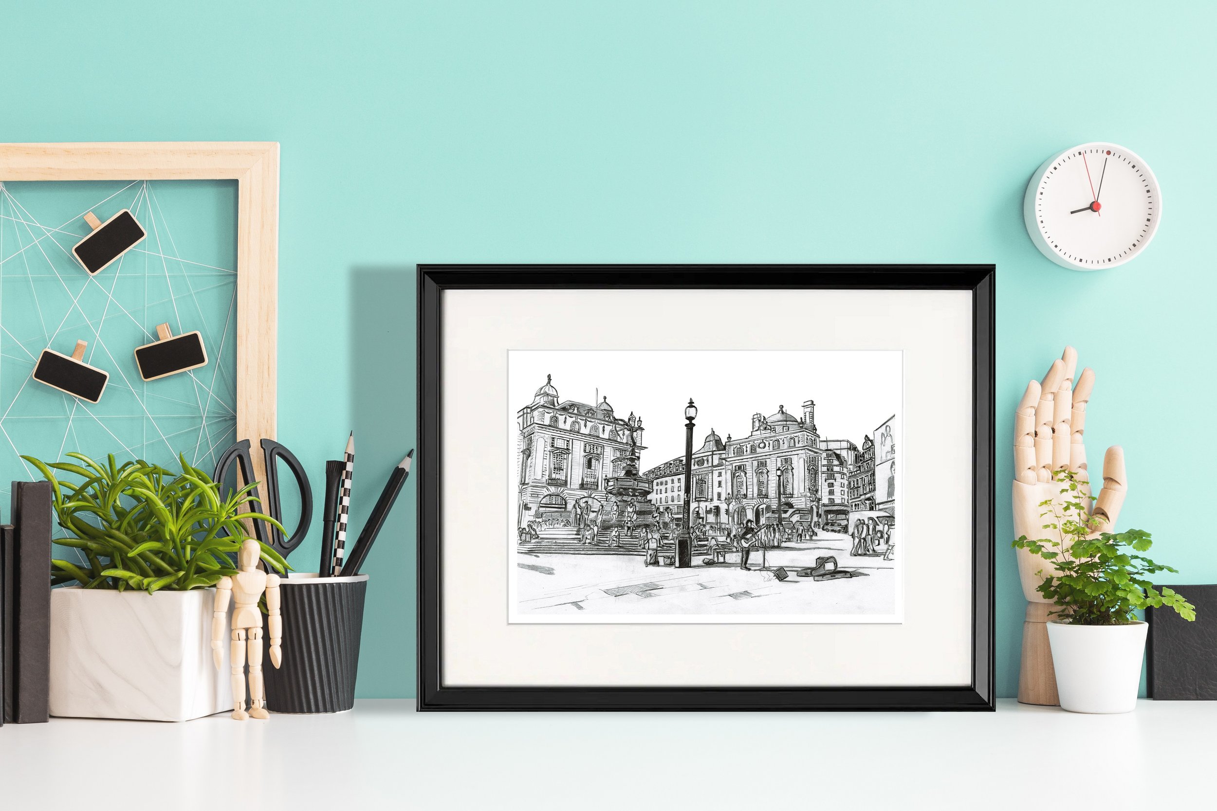 London's Melodic Charm: Piccadilly Circus Pencil Drawing. Cool Prints ...