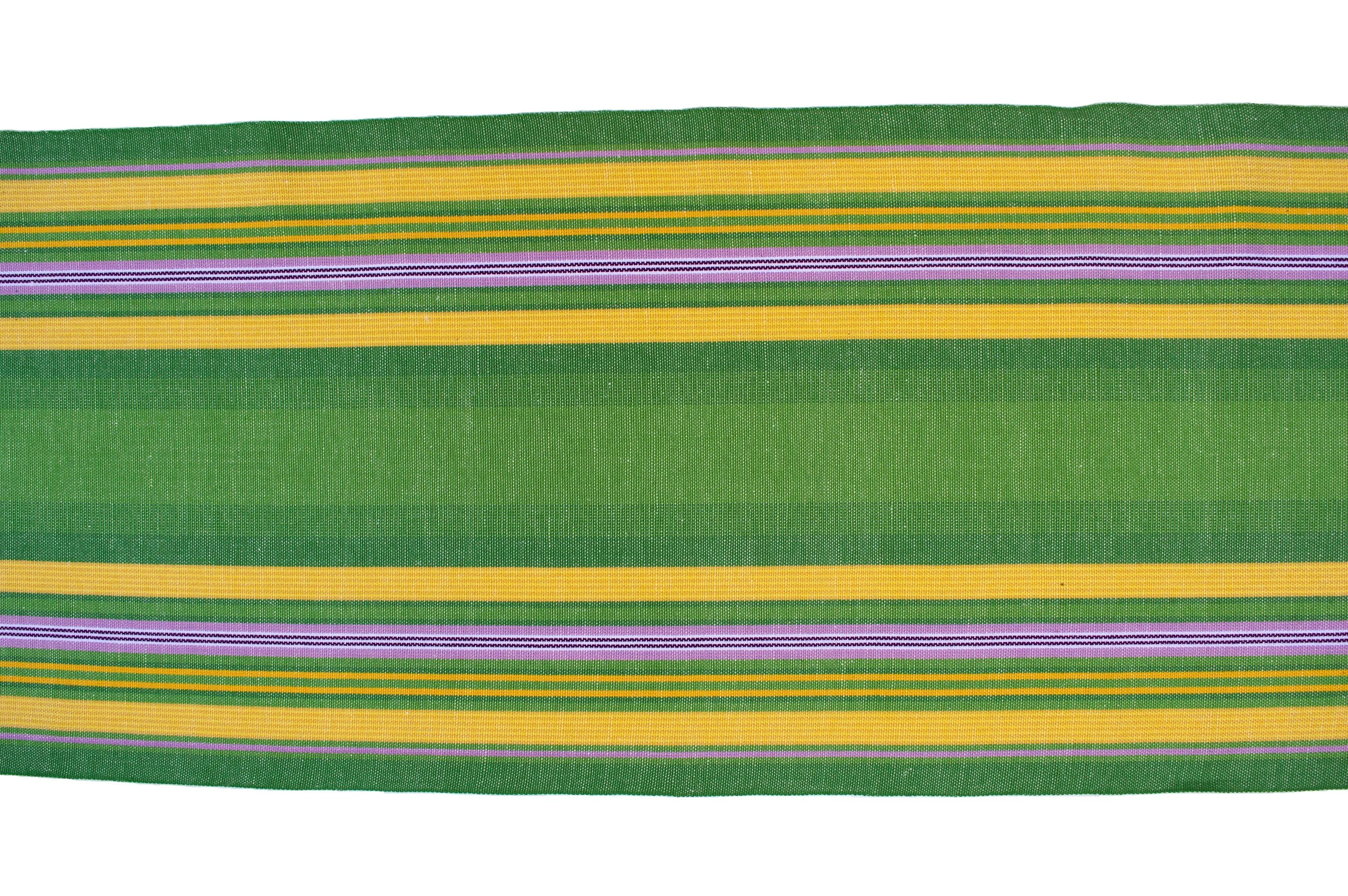 Yellow And Green Stripes Scandinavian Table Runner Handcrafted For