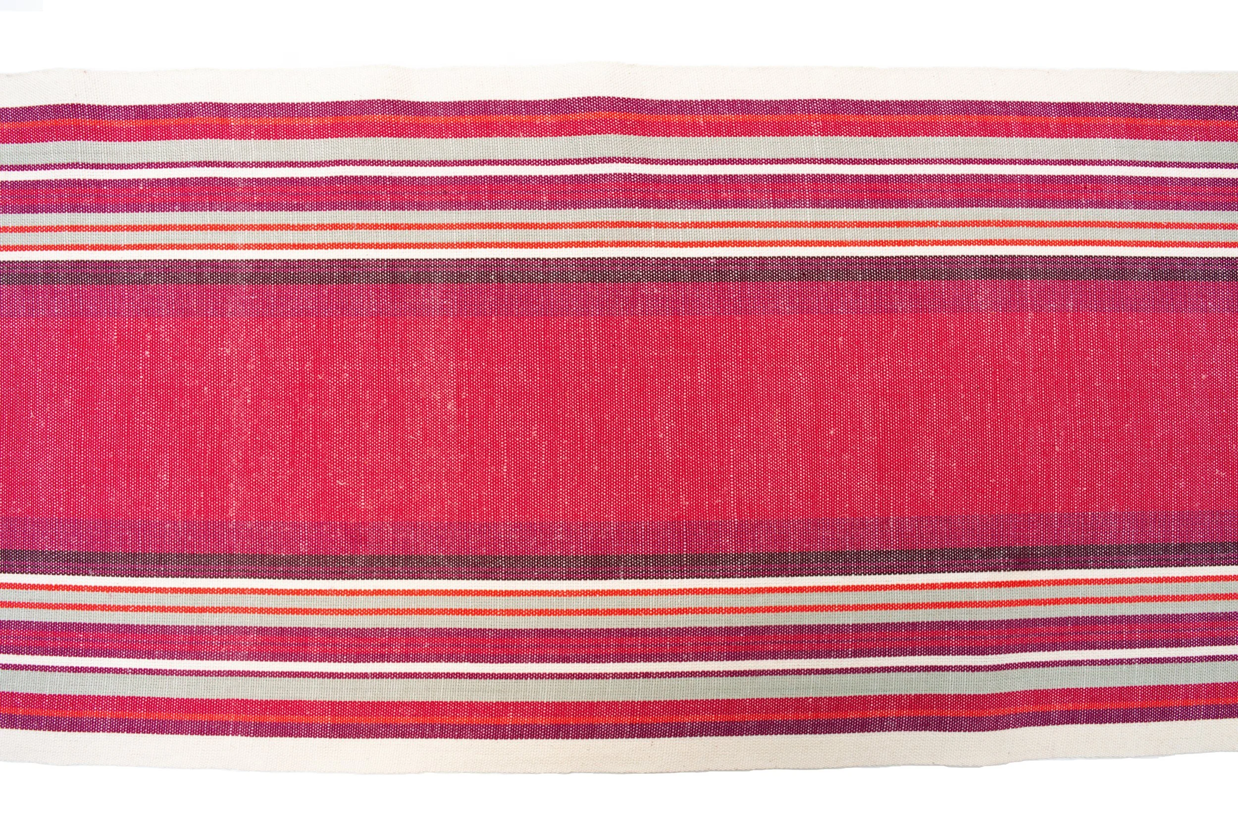 Dansk Table Runner Red Grey White Black Stripes Handwoven By Inger