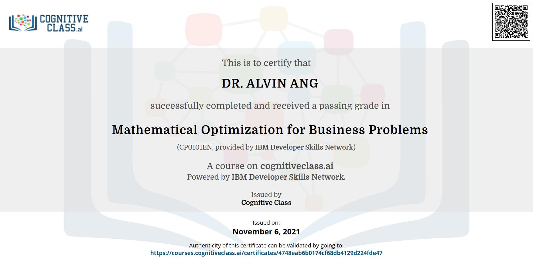 Technical Certificates — Dr. Alvin Ang