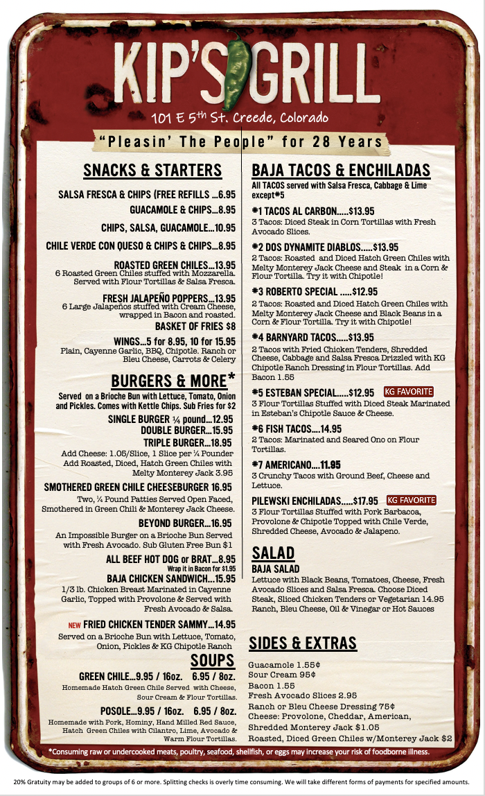 CREEDE MENU — Kip's Grill