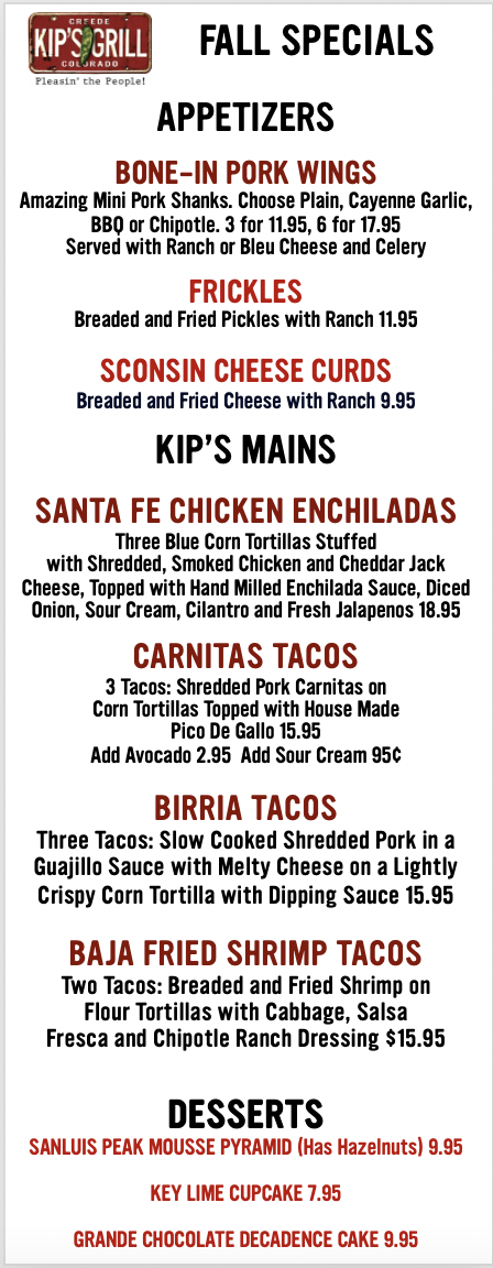 CREEDE MENU — Kip's Grill