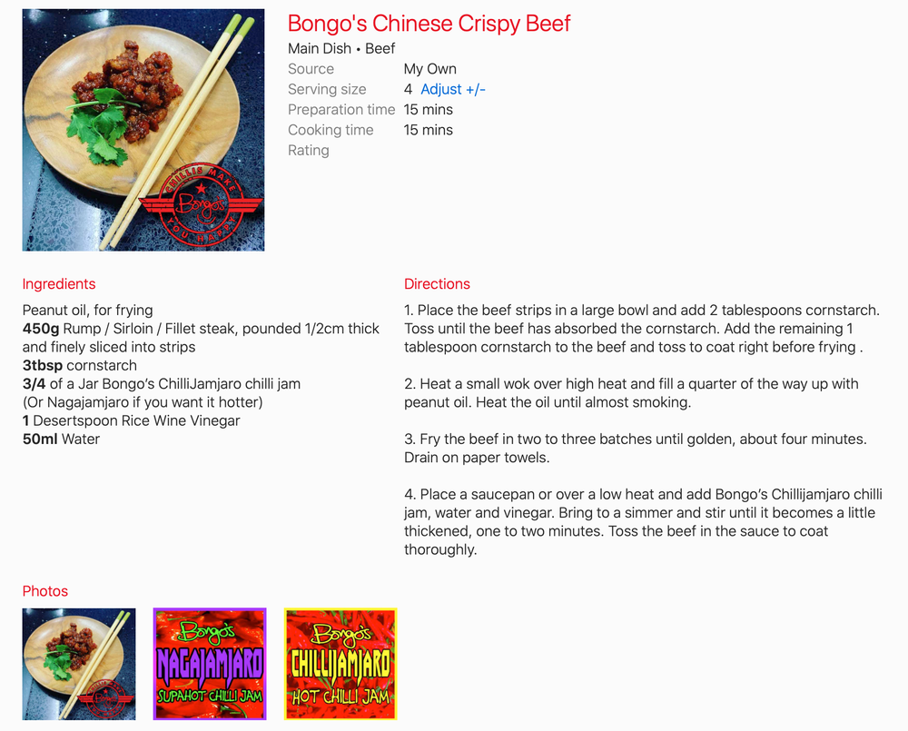 Who wants some Bongo's Chinese Crispy Beef? — Bongo's Chillis