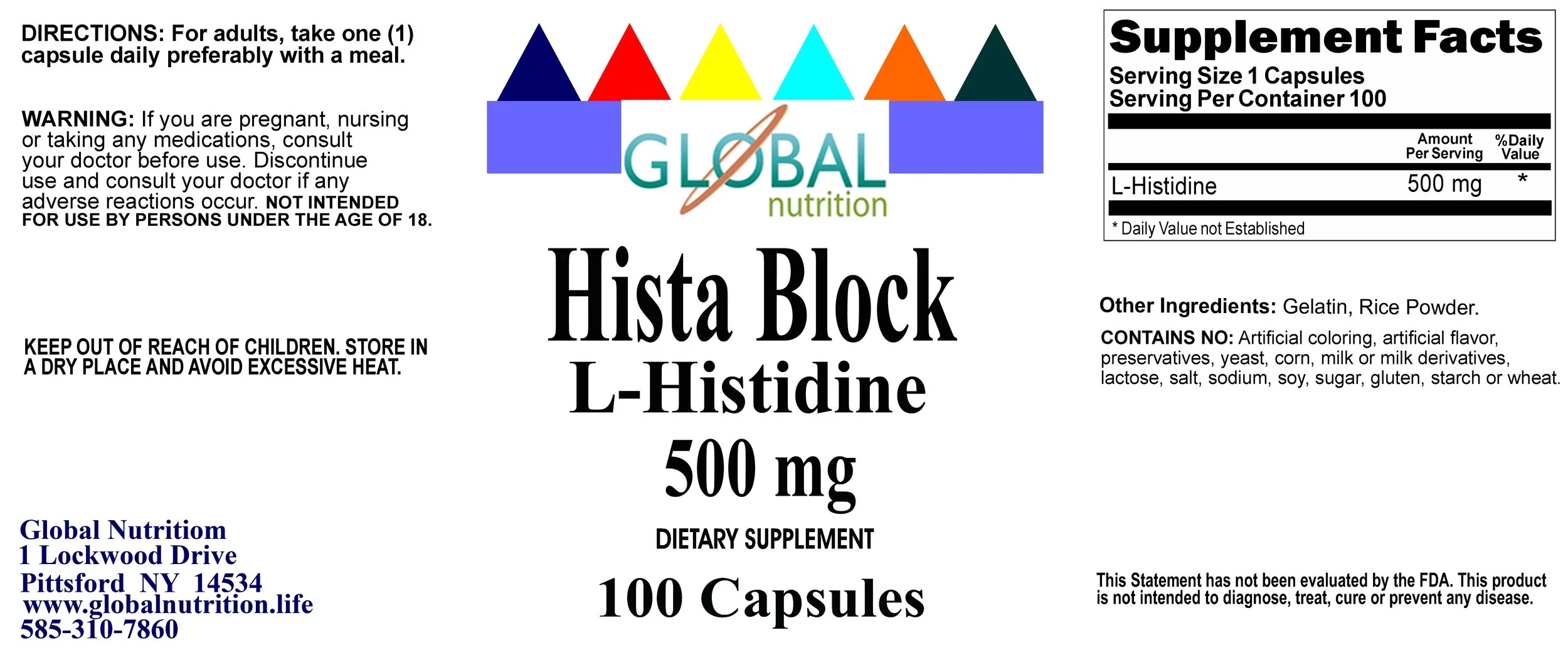 Hista-Block-L-Histidine - 100 caps- L-Histidine — Global Nutrition