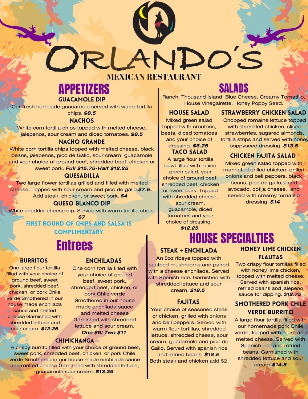 Menu — Orlando's Mexican Restaurant