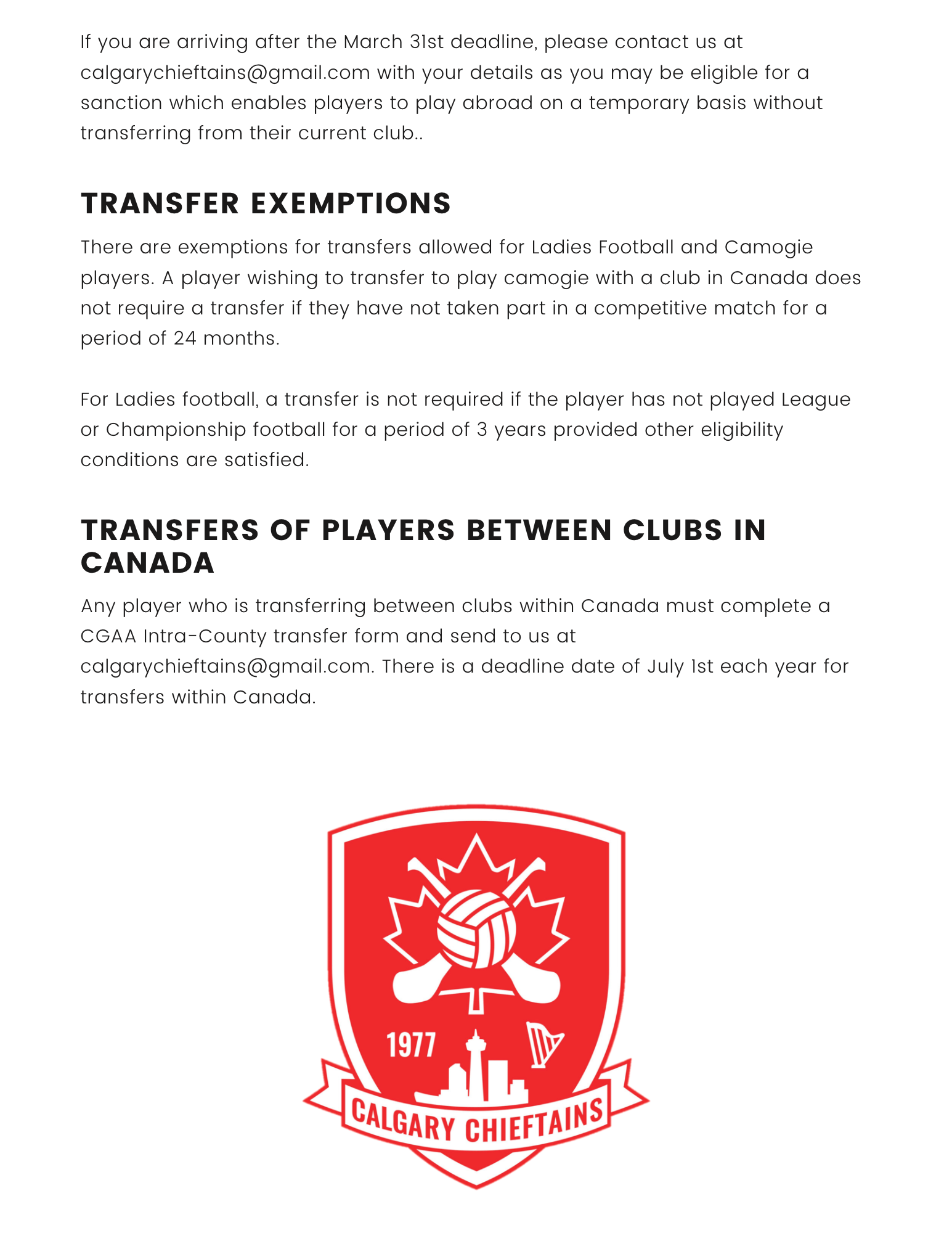 Club Transfers — Calgary Chieftains