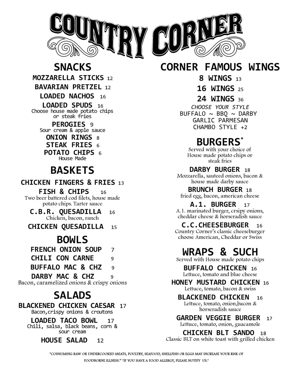Menu — The Country Corner