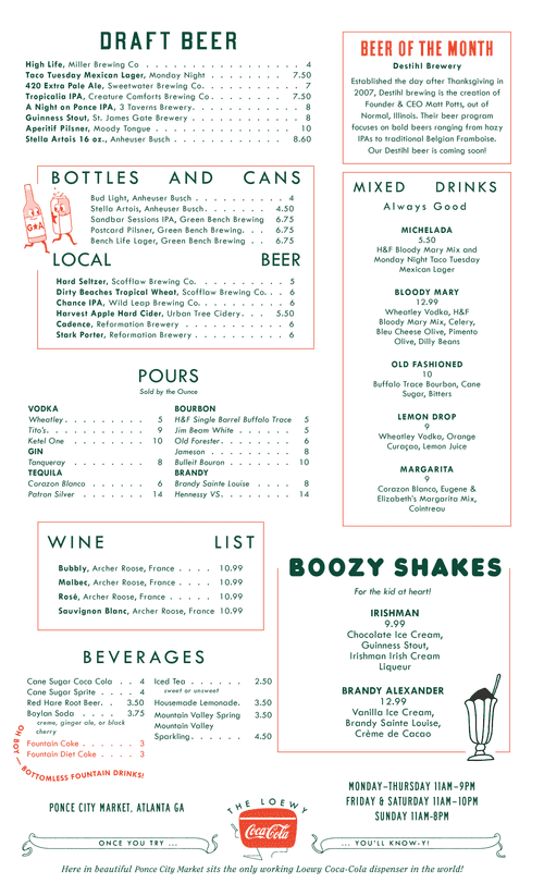 Ponce City Market - Food & Drink Menu — H&F Burger
