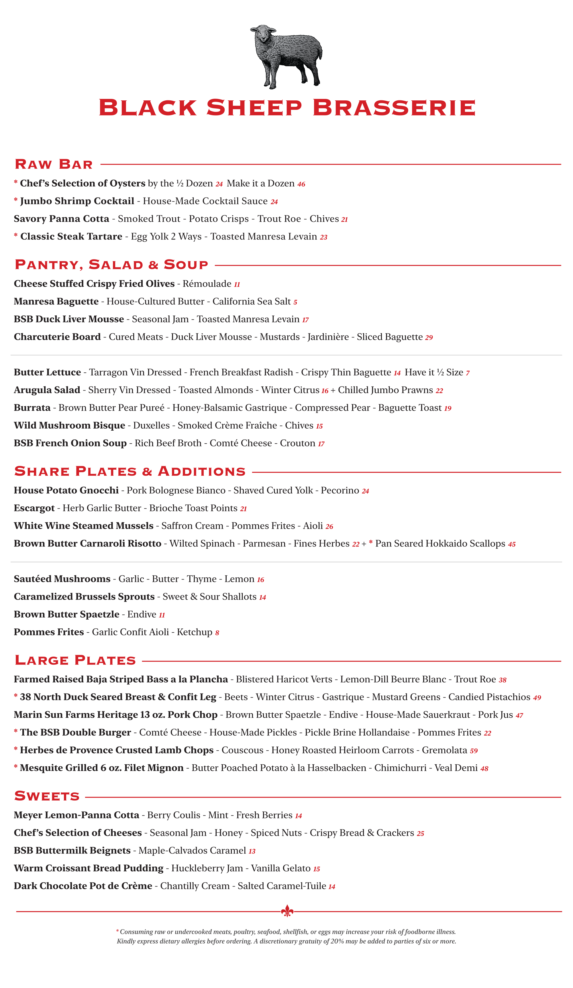 Dinner Menu — BLACK SHEEP BRASSERIE