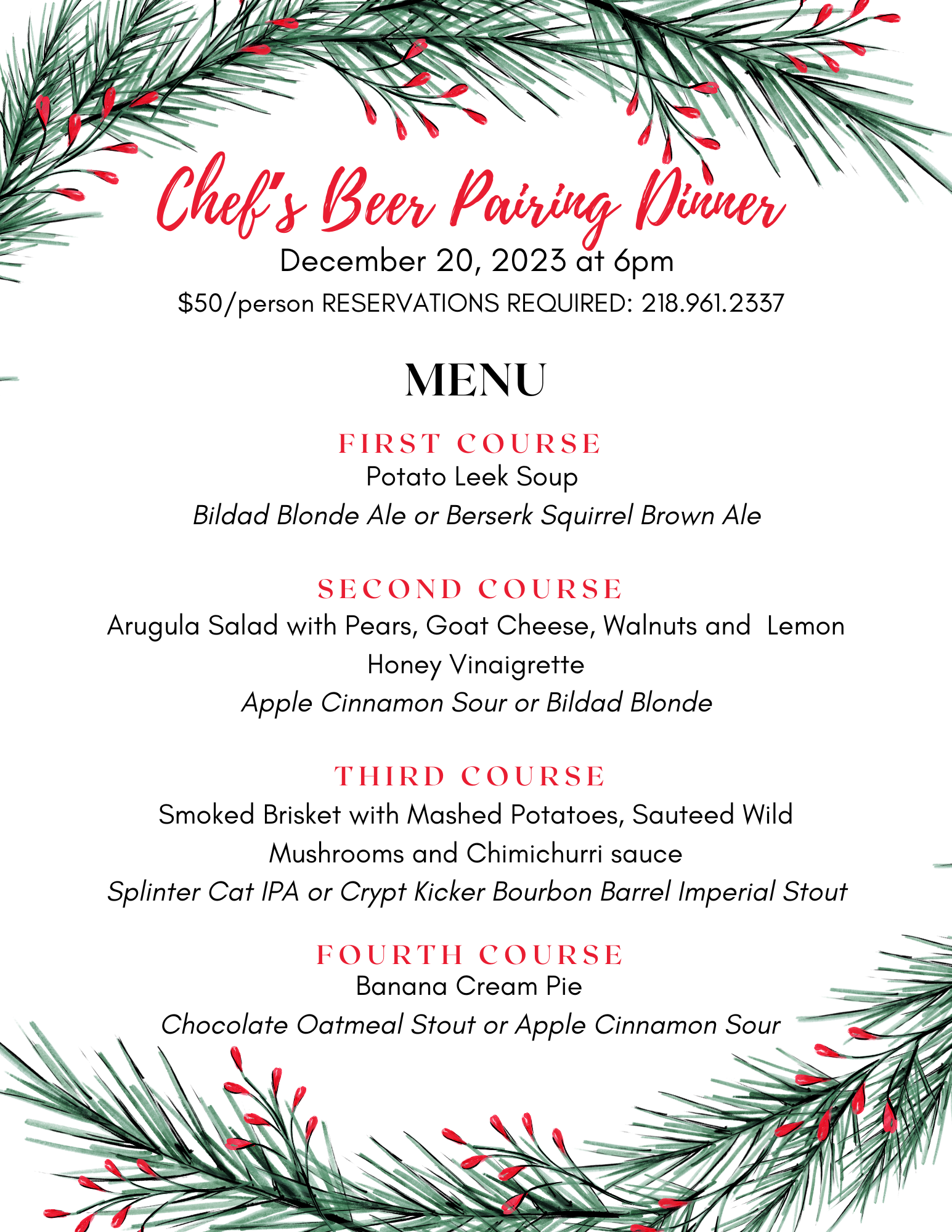 December Chef's Beer Pairing Dinner — BIG AXE BREWING Co.