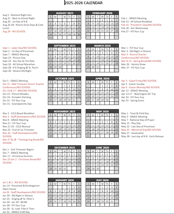 CCLS 2025-2026 Annual Calendar — Christ Community