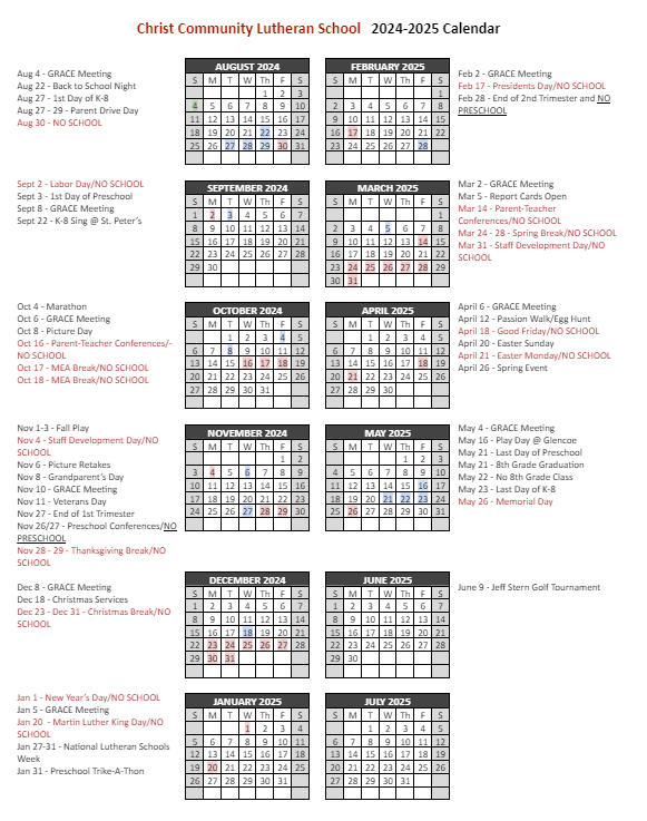 CCLS 2024-25 Annual Calendar — Christ Community