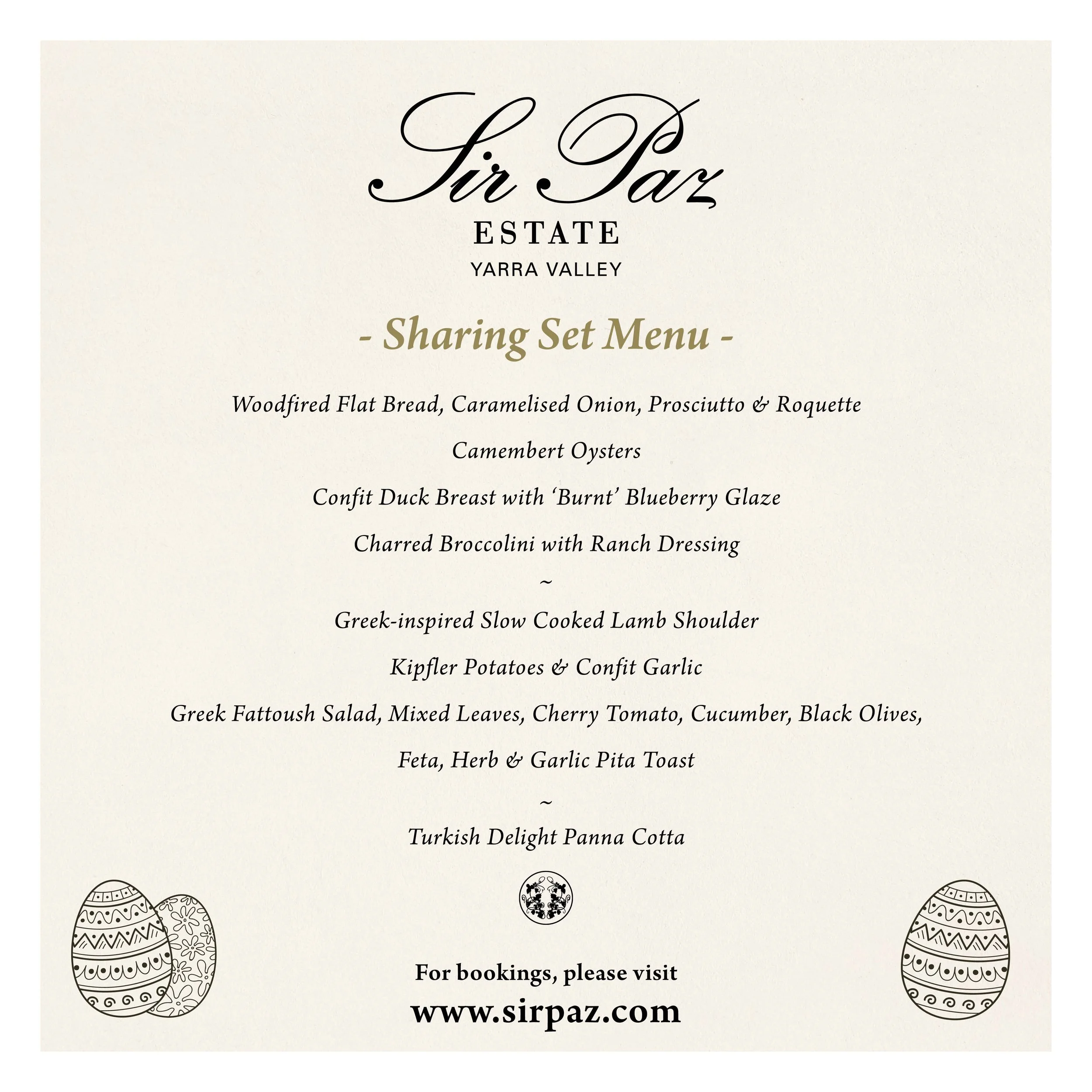 Reservations — Sir Paz Estate, Yarra Valley