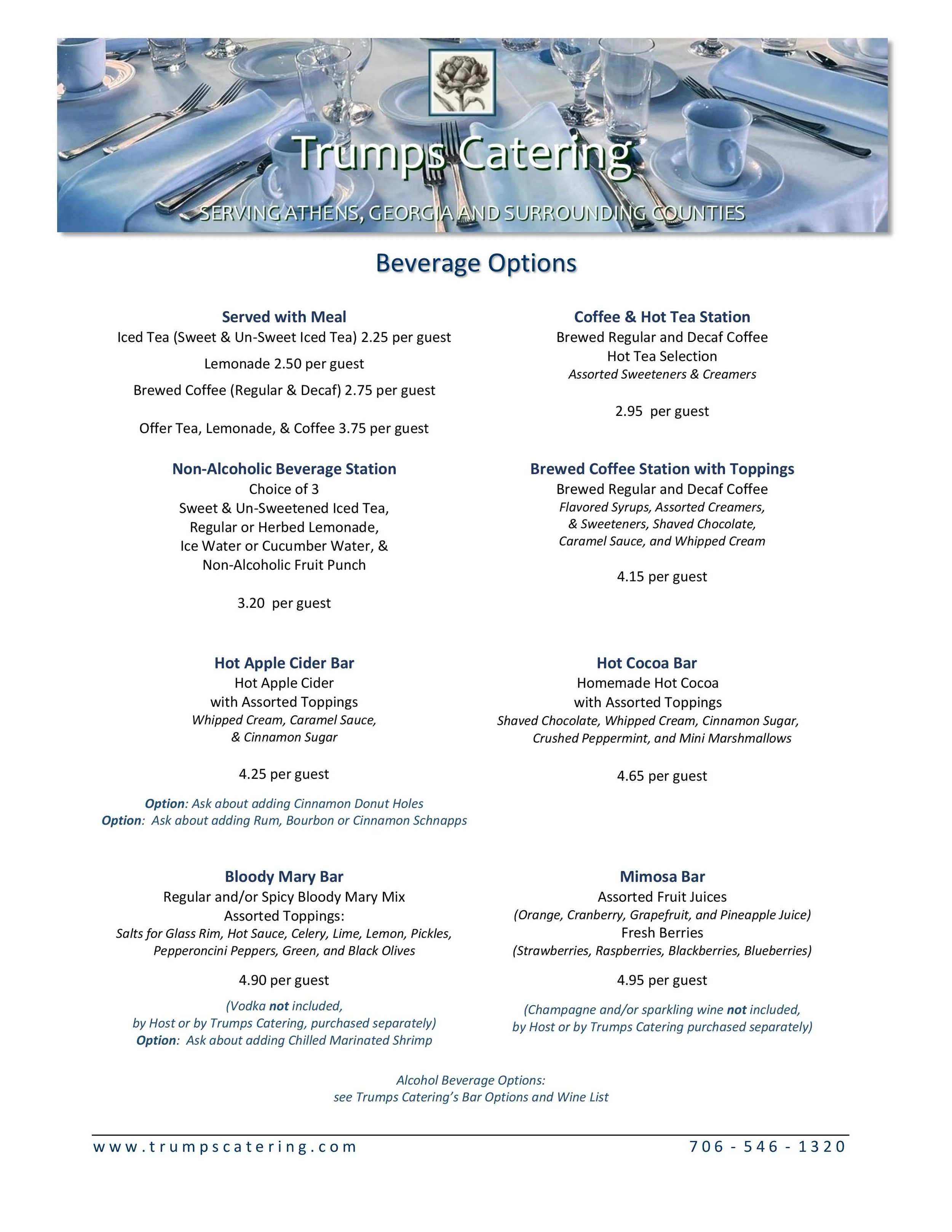 Beverage Options — Trumps Catering