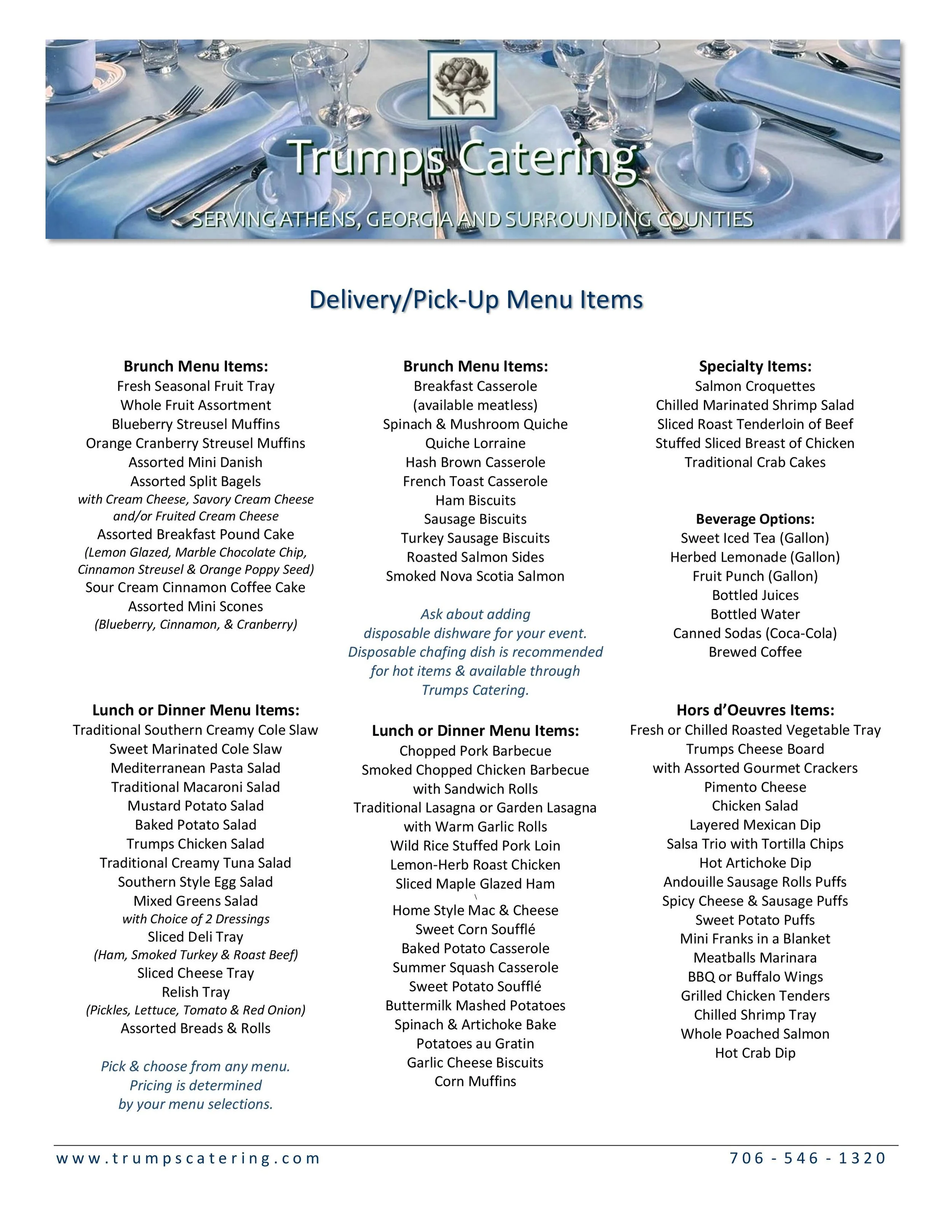 Delivery/Pick Up Menu — Trumps Catering