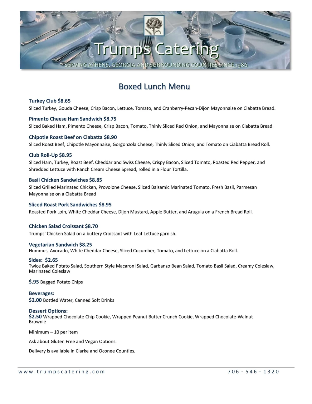 Boxed Lunch Menu — Trumps Catering