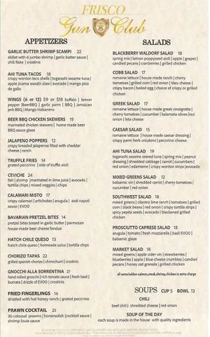 VIP Current Menu — Frisco Gun Club