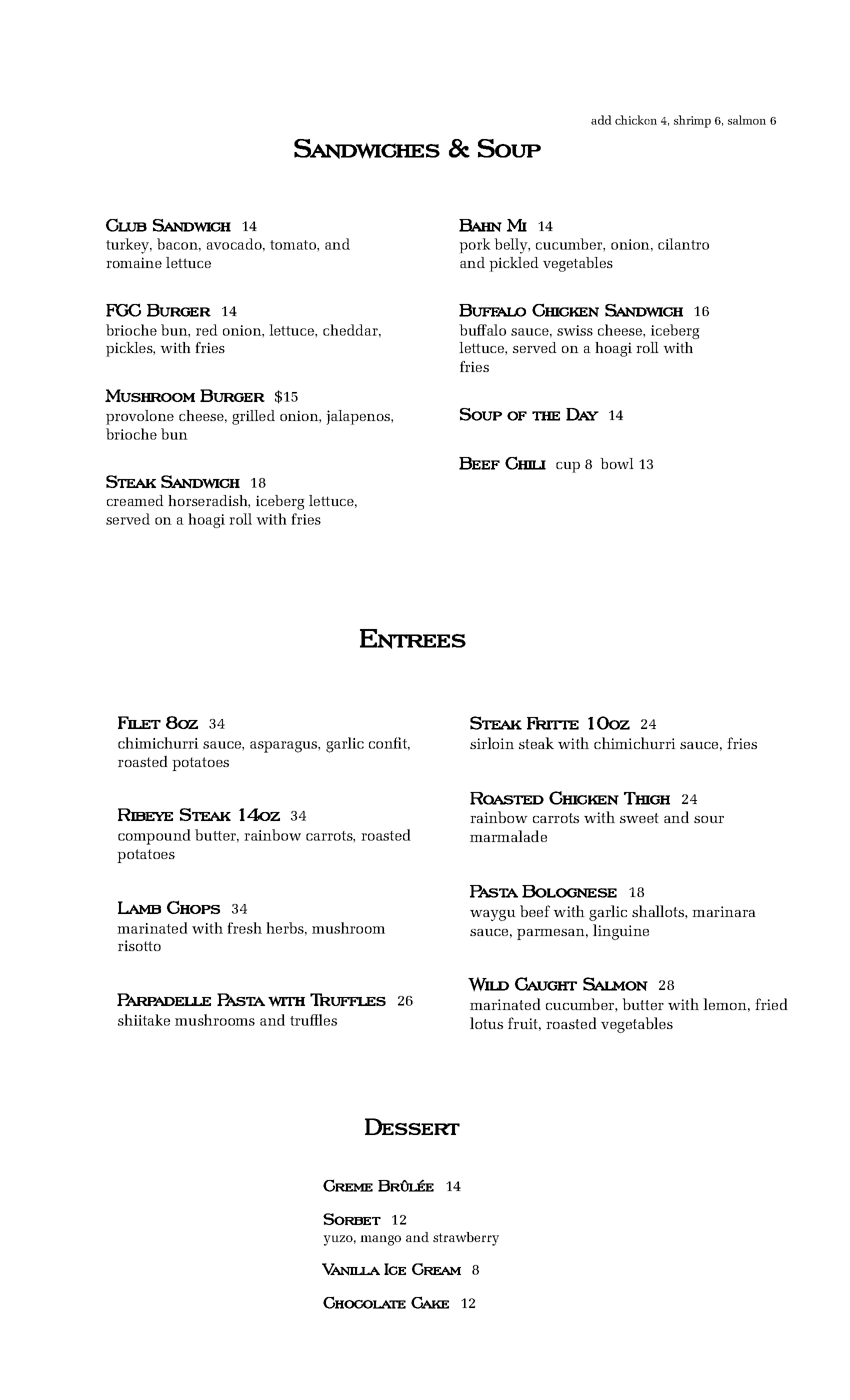 VIP Current Menu — Frisco Gun Club