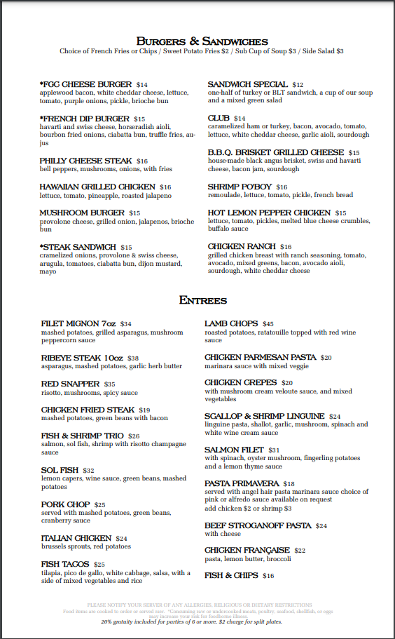 VIP Current Menu — Frisco Gun Club