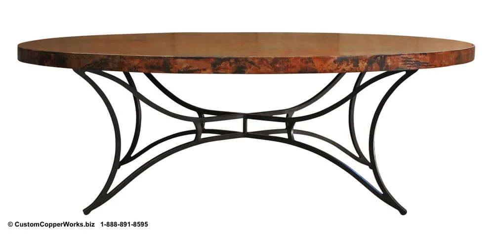 Oval Copper Top Dining Room Table Mounted on Marita Forged Iron Base - 64