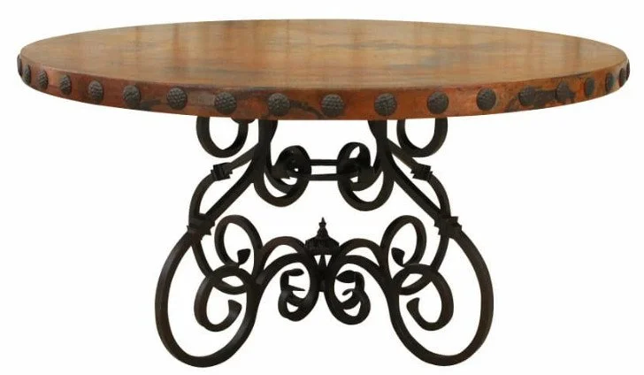 Round Copper Top Dining Room Table, Hand-forged, Iron Table Base-37