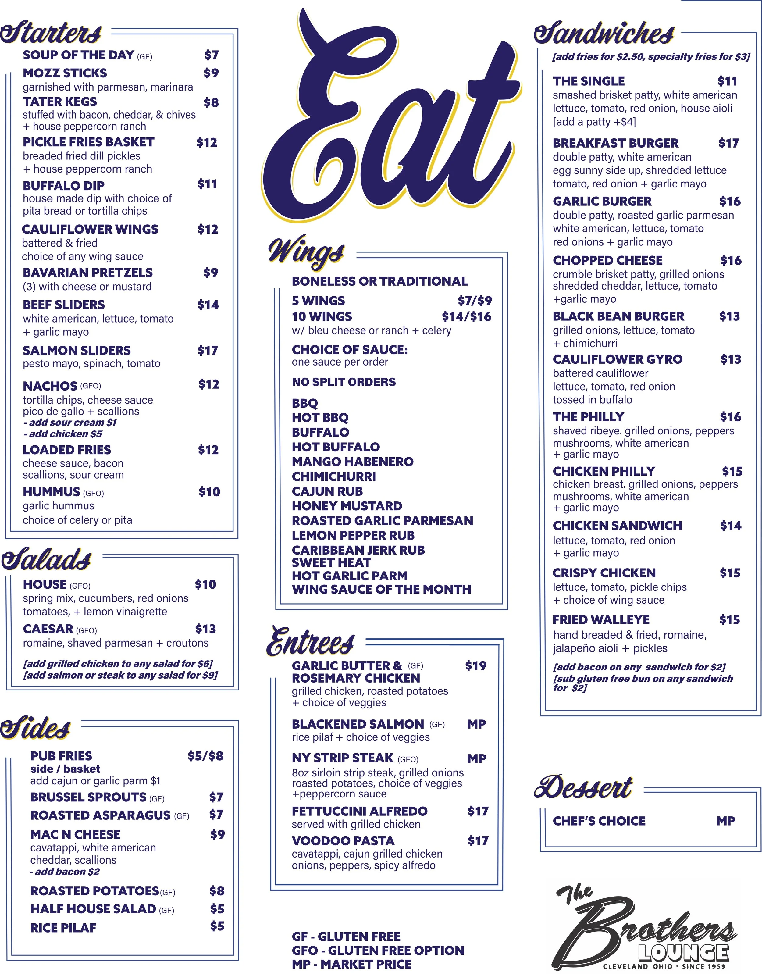 Food Menu — The Brothers Lounge