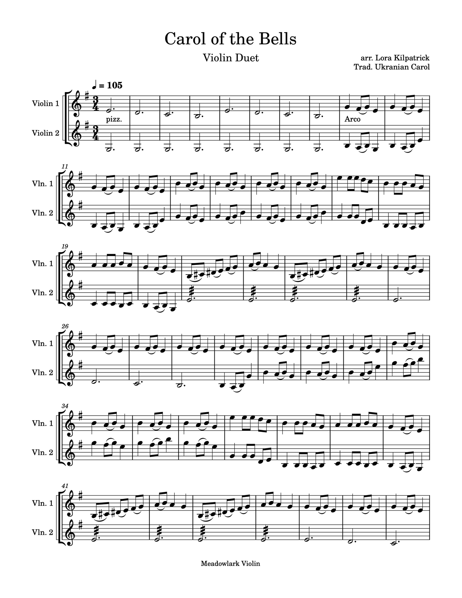 Carol of the Bells Violin Duet (With Free Sheet Music) — Meadowlark ...