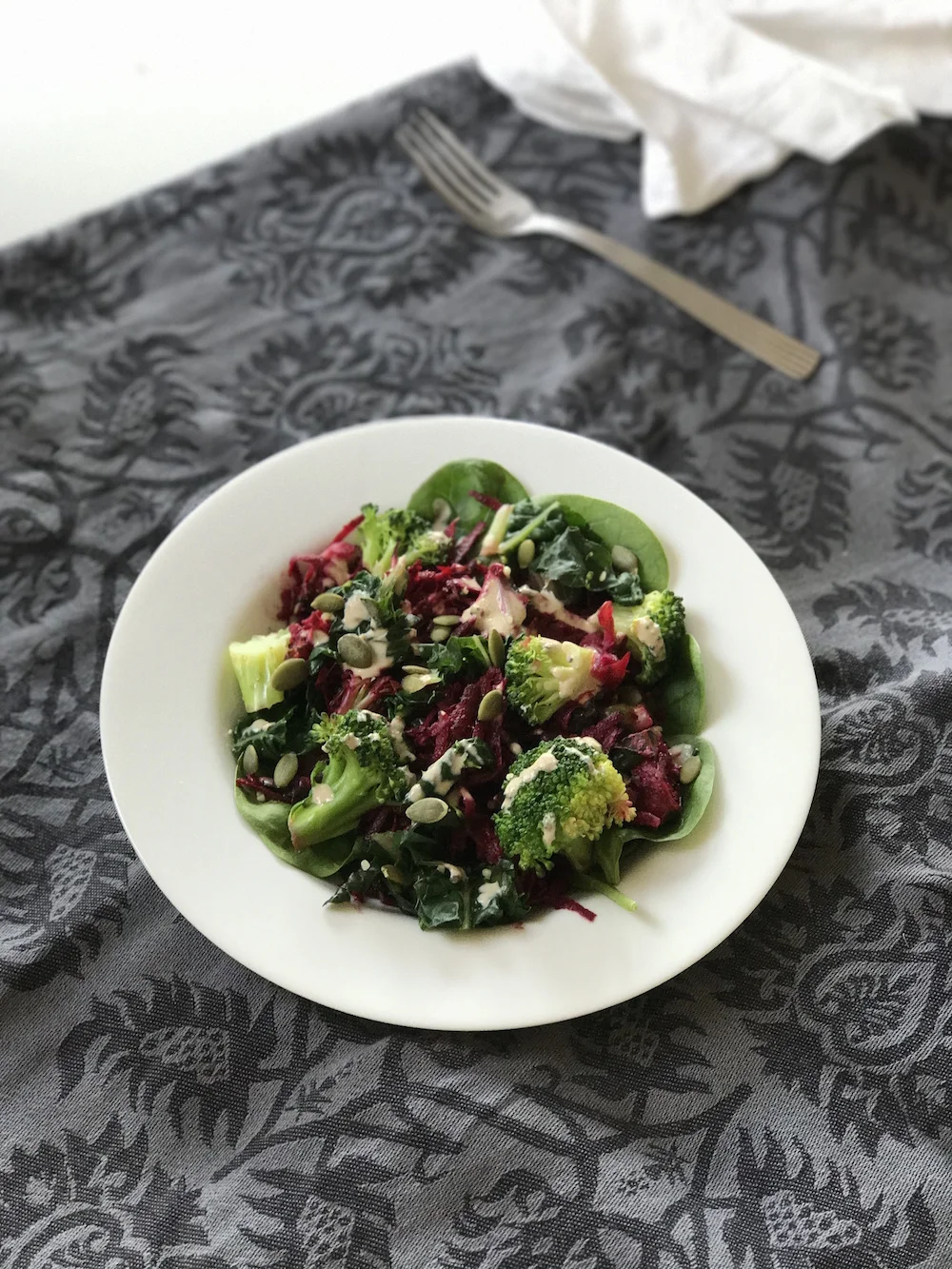 Beetroot, Broccoli & Silverbeet Salad + Creamy Tahini Ginger Dressing ...