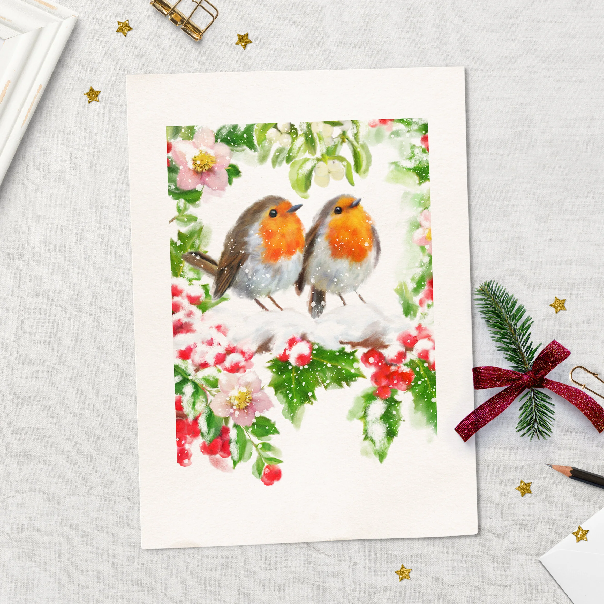 Prints Wood & Linocut Prints Christmas Robin Print A4 Art ...