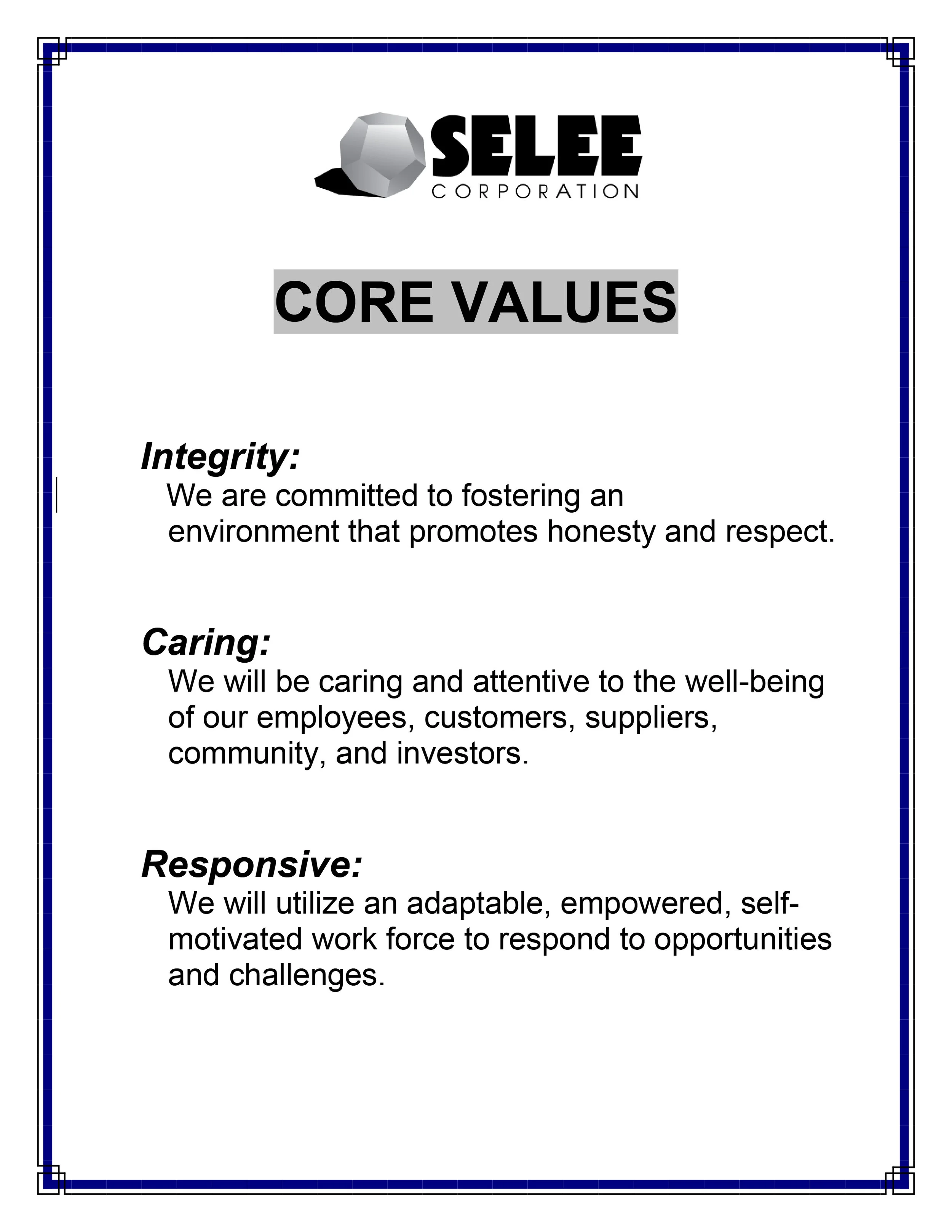 Mission/Vision/Core Values — SELEE