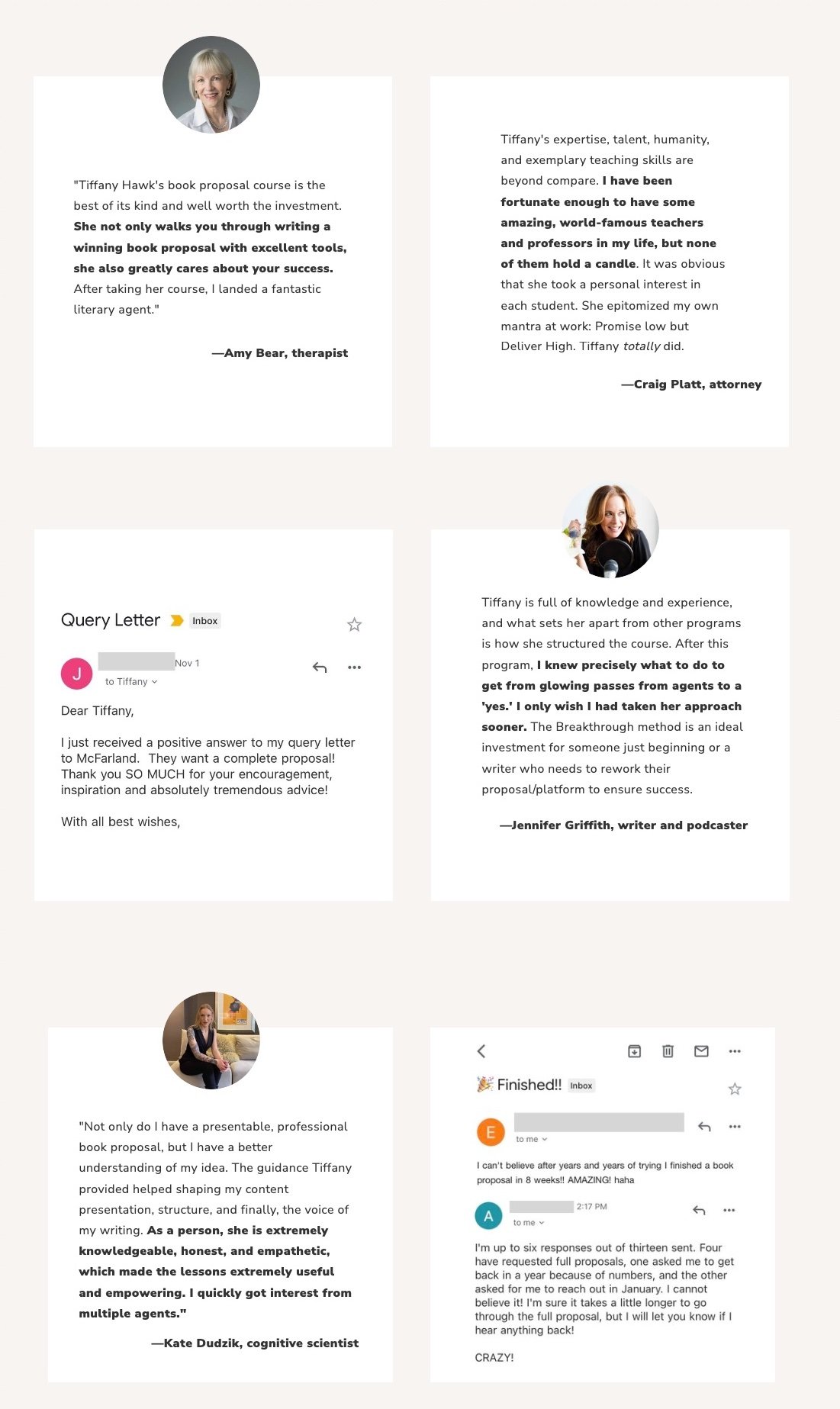 Book Proposal Testimonials — Tiffany Hawk, Writing Coach