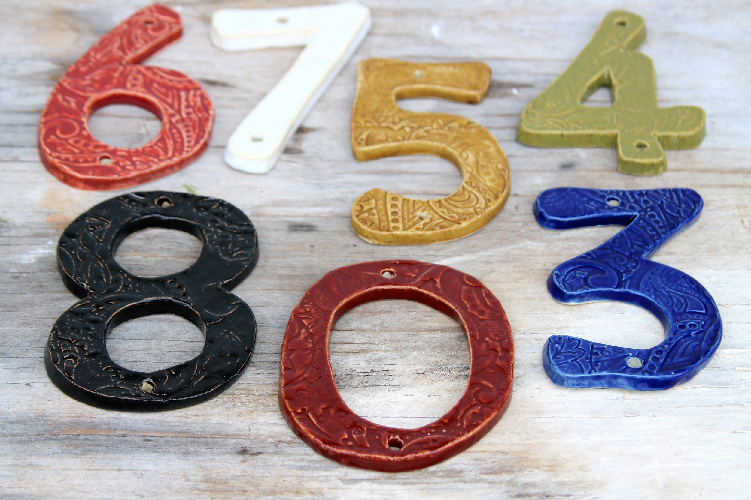 Mid Century Modern House Numbers in Aqua Mist — Back Bay Pottery