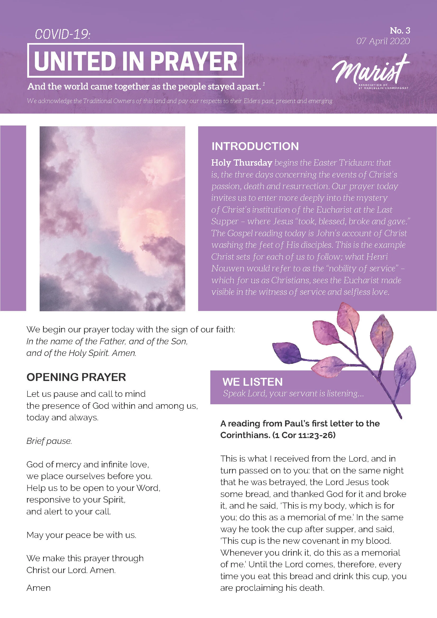 COVID-19: United in Prayer No 3 — Marist Association of St Marcellin ...