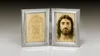 Mini Double Portrait of Jesus and Shroud in Silver Frame — Ray Downing