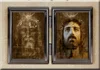 Mini Double Portrait of Jesus and Shroud in Dark Metal Frame — Ray Downing