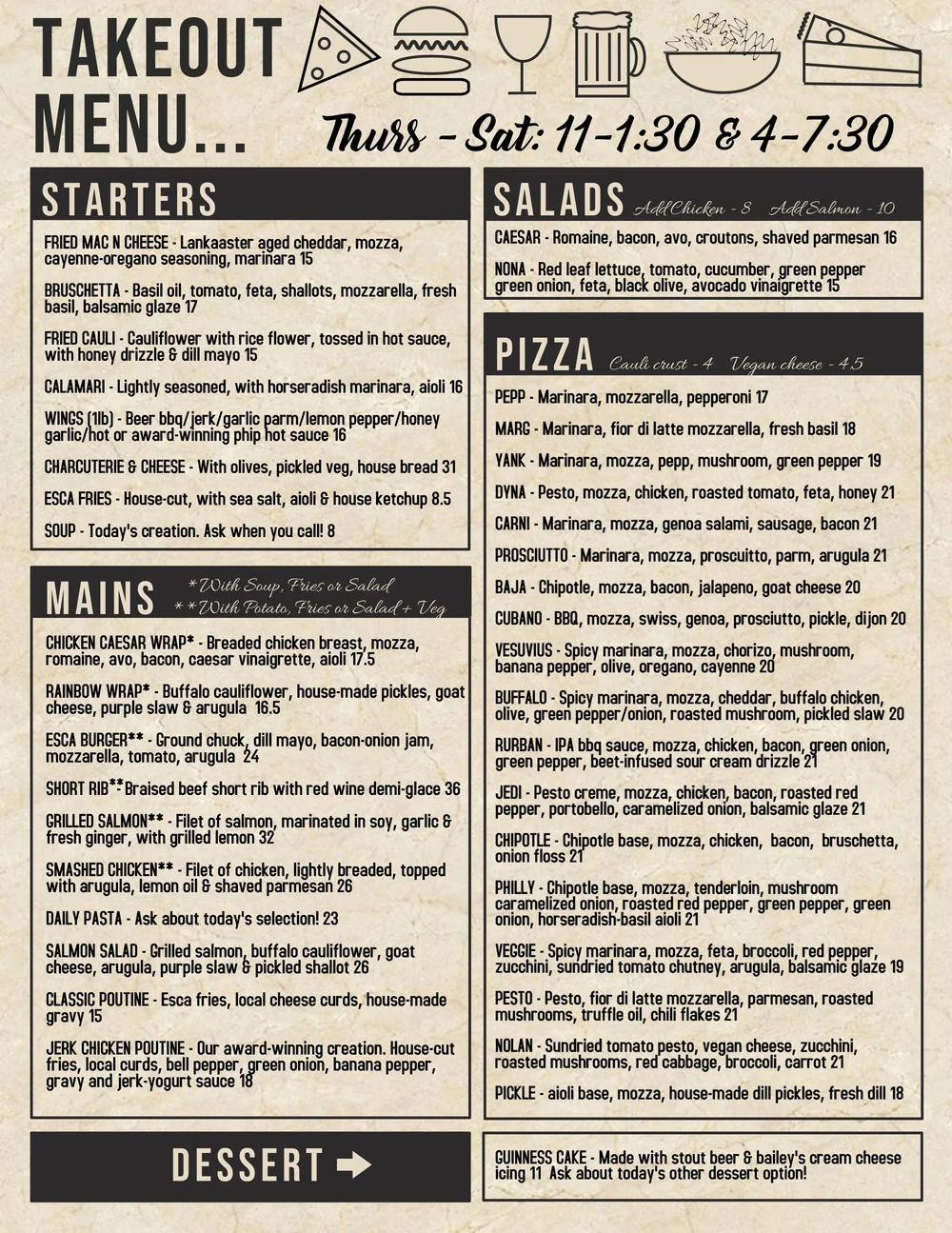 Takeout — ESCA Gourmet Pizza + Bar