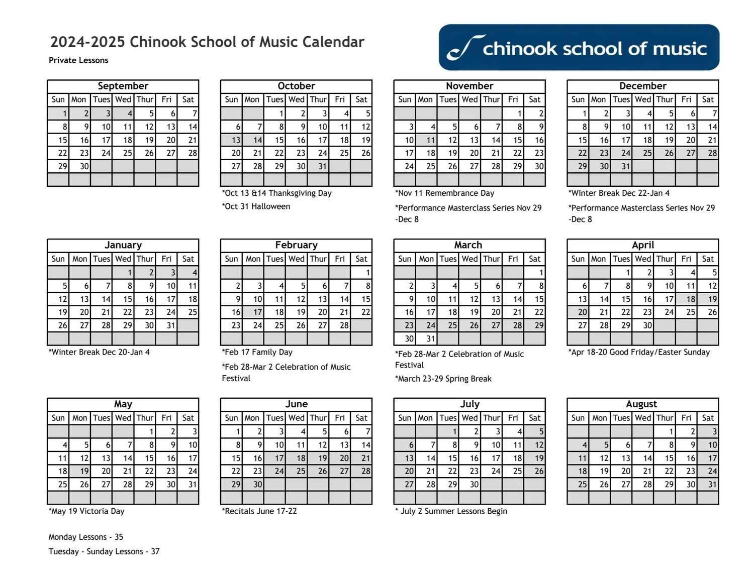 Chinook School of Music School Calendar — Chinook School of Music