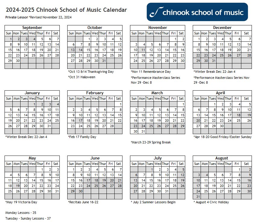 Chinook School of Music School Calendar — Chinook School of Music