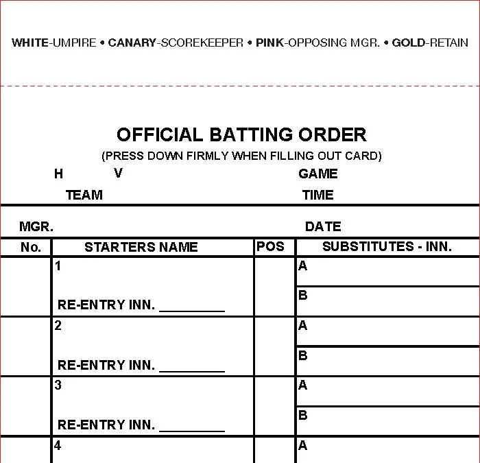4-Part Official Batting Order Forms and Batting Order Holders ...