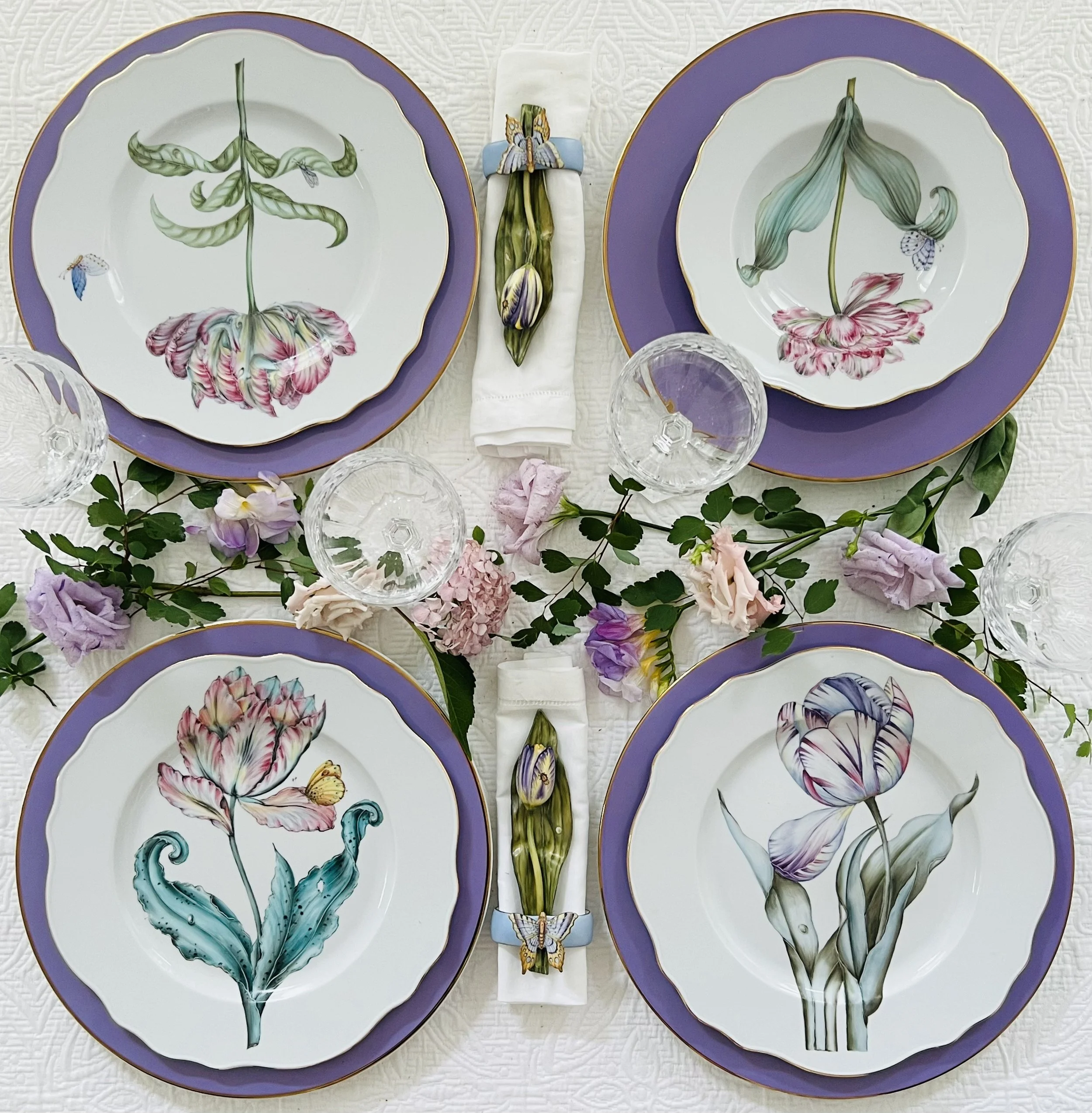 Exclusive collection of hand painted porcelain dinner plates, salad ...
