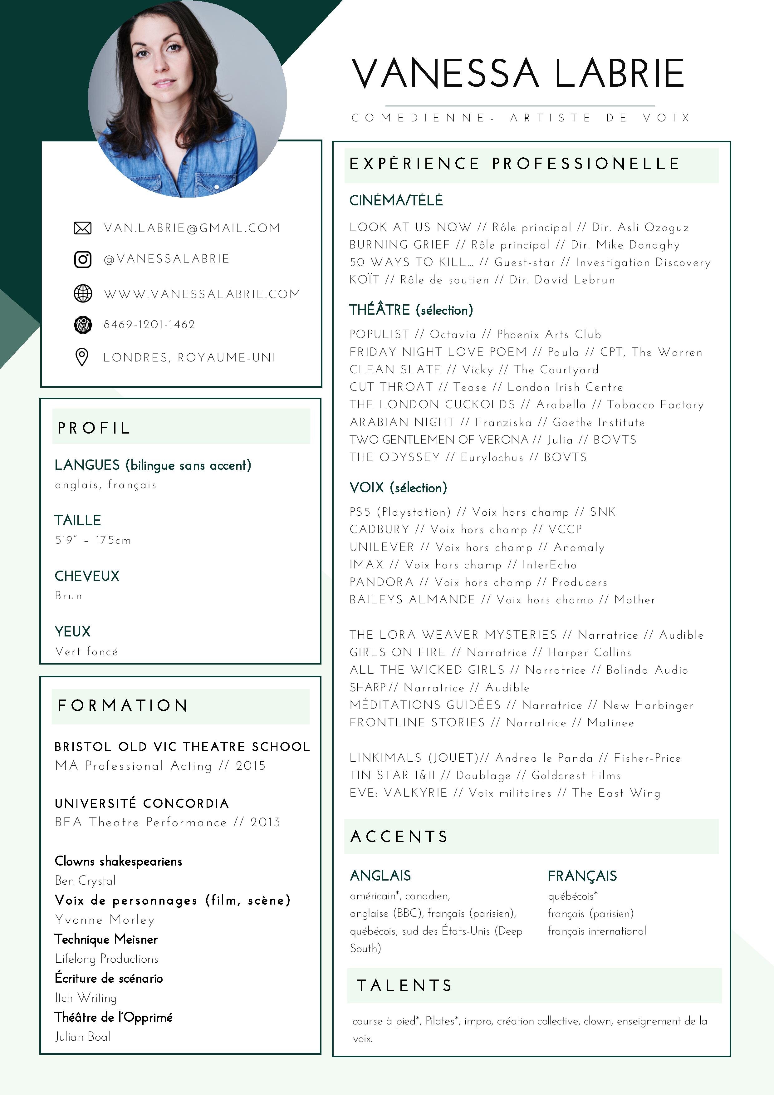 Curriculum vitae — Vanessa Labrie