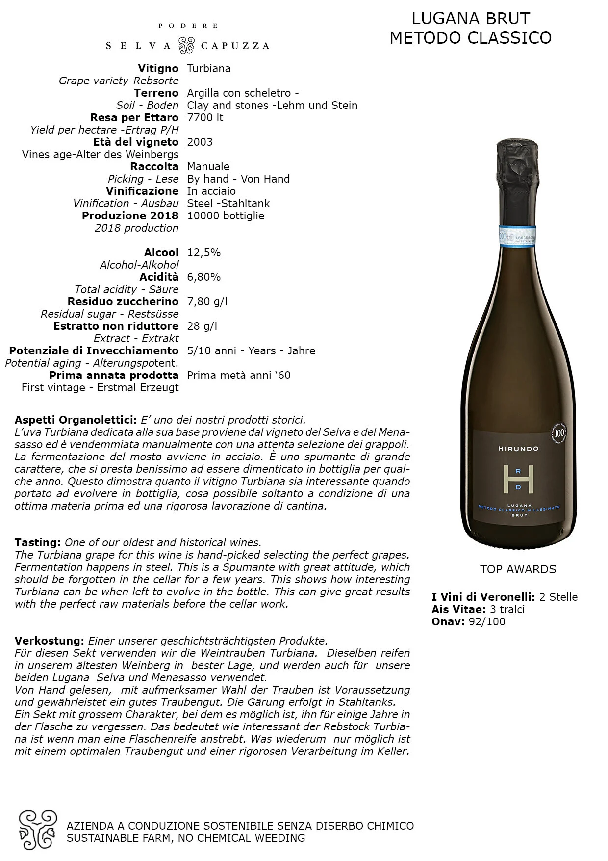 Hirundo Lugana Brut Metodo Classico — Podere Selva Capuzza