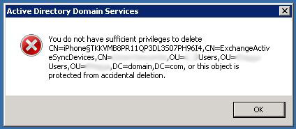 Unable to delete a user in Active Directory due to insufficient ...