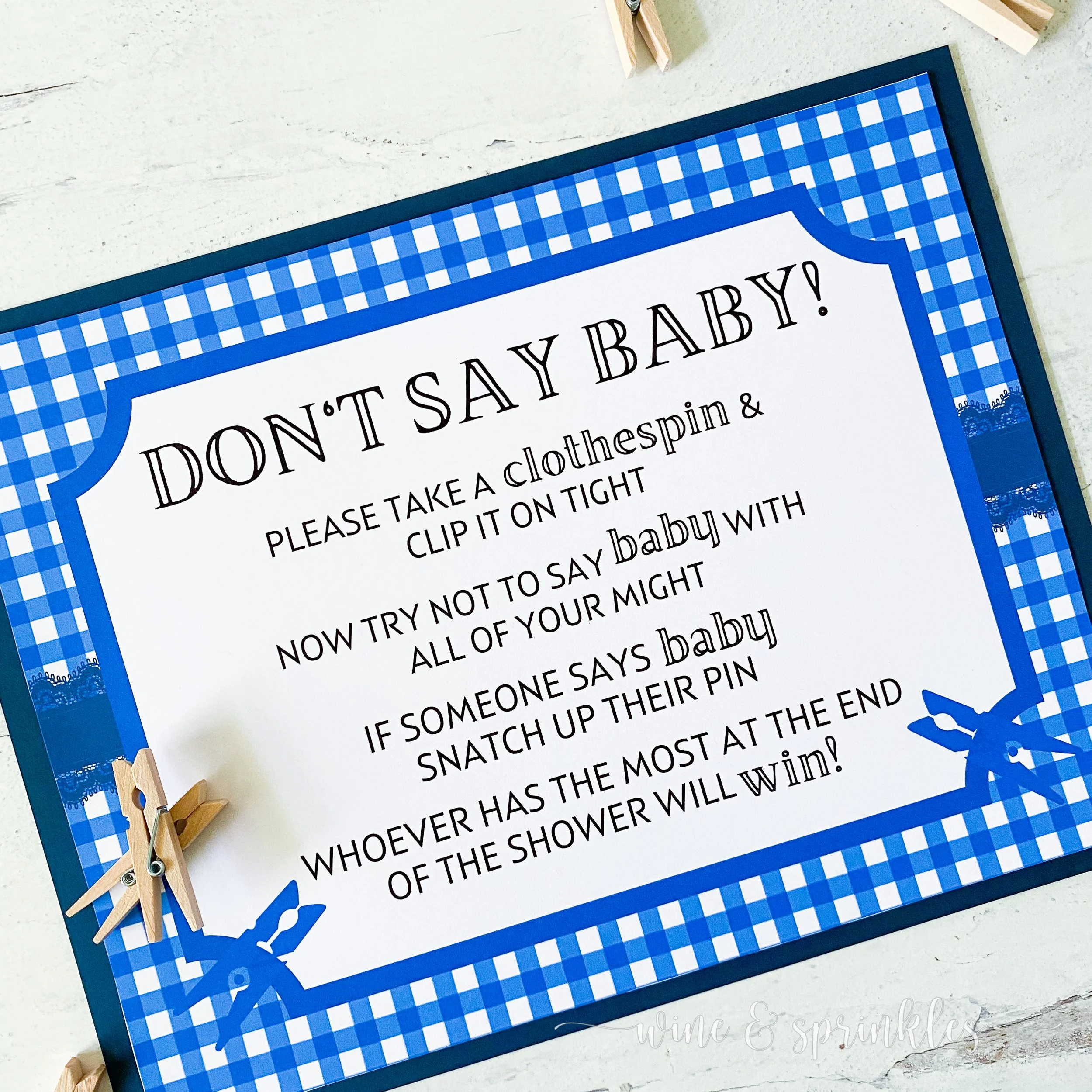 DIY Don’t Say Baby Clothespin Baby Shower Game — Wine & Sprinkles