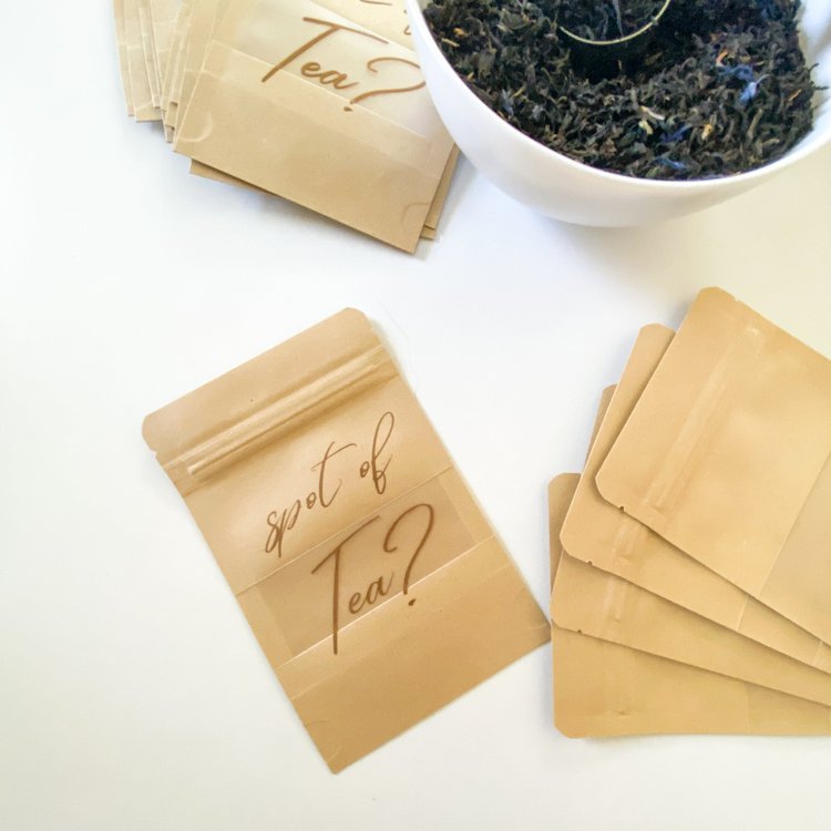 DIY “Spot of Tea” Vinyl Labeled Window Bag Loose Tea Favors — Wine ...