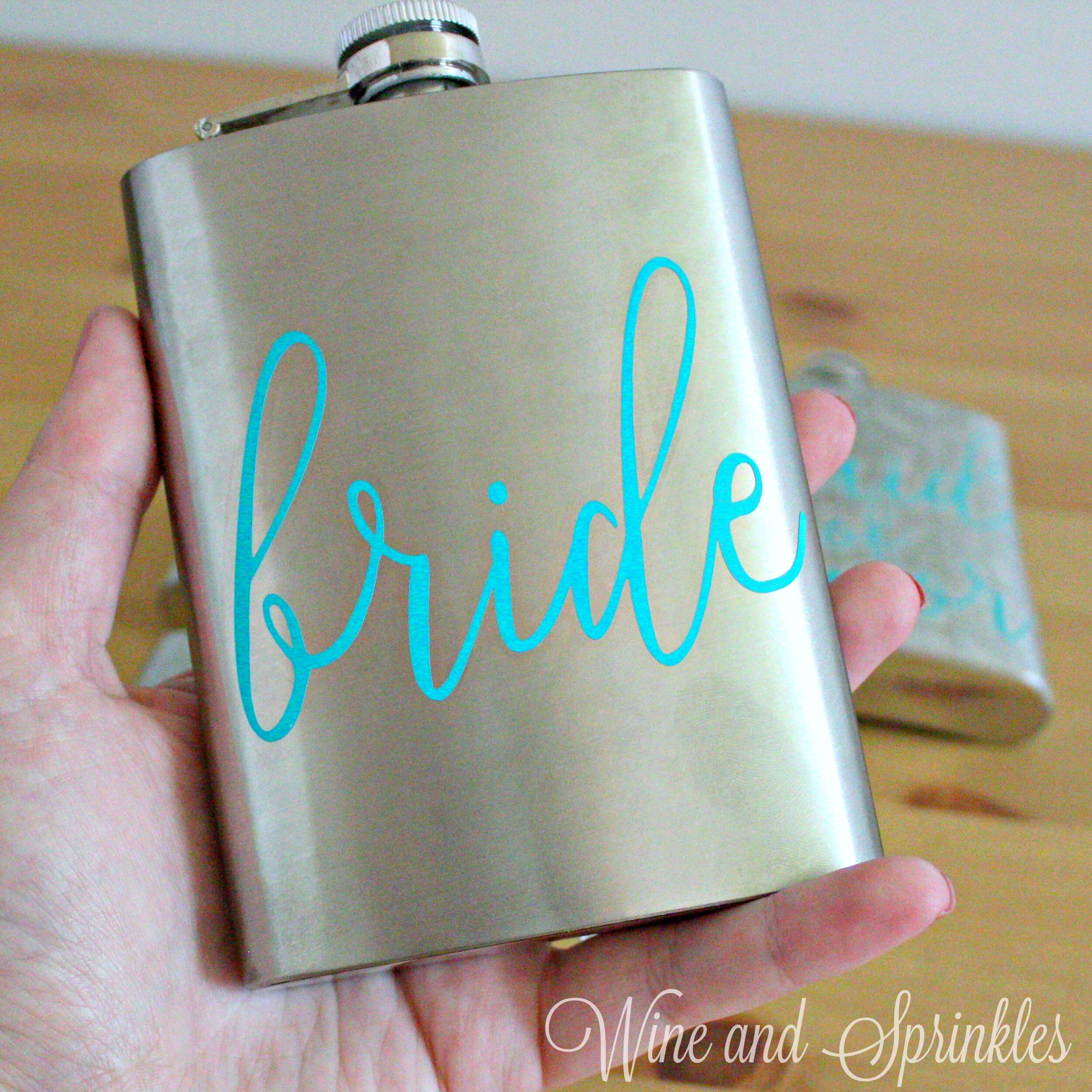 Romantic Font DIY Bridal Party Flasks — Wine & Sprinkles