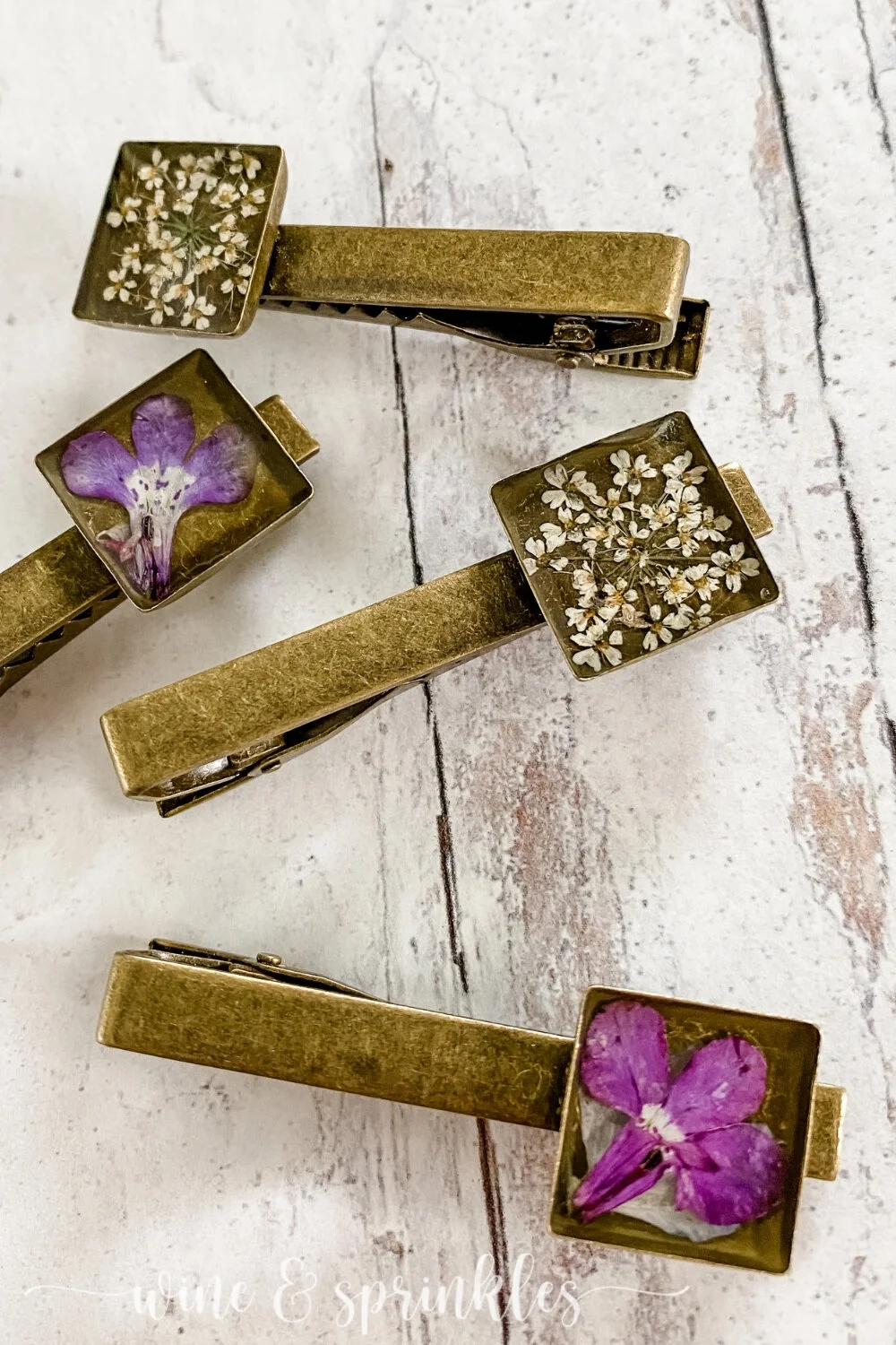 DIY Pressed Flower UV Resin Tie Clips and Cufflinks — Wine & Sprinkles