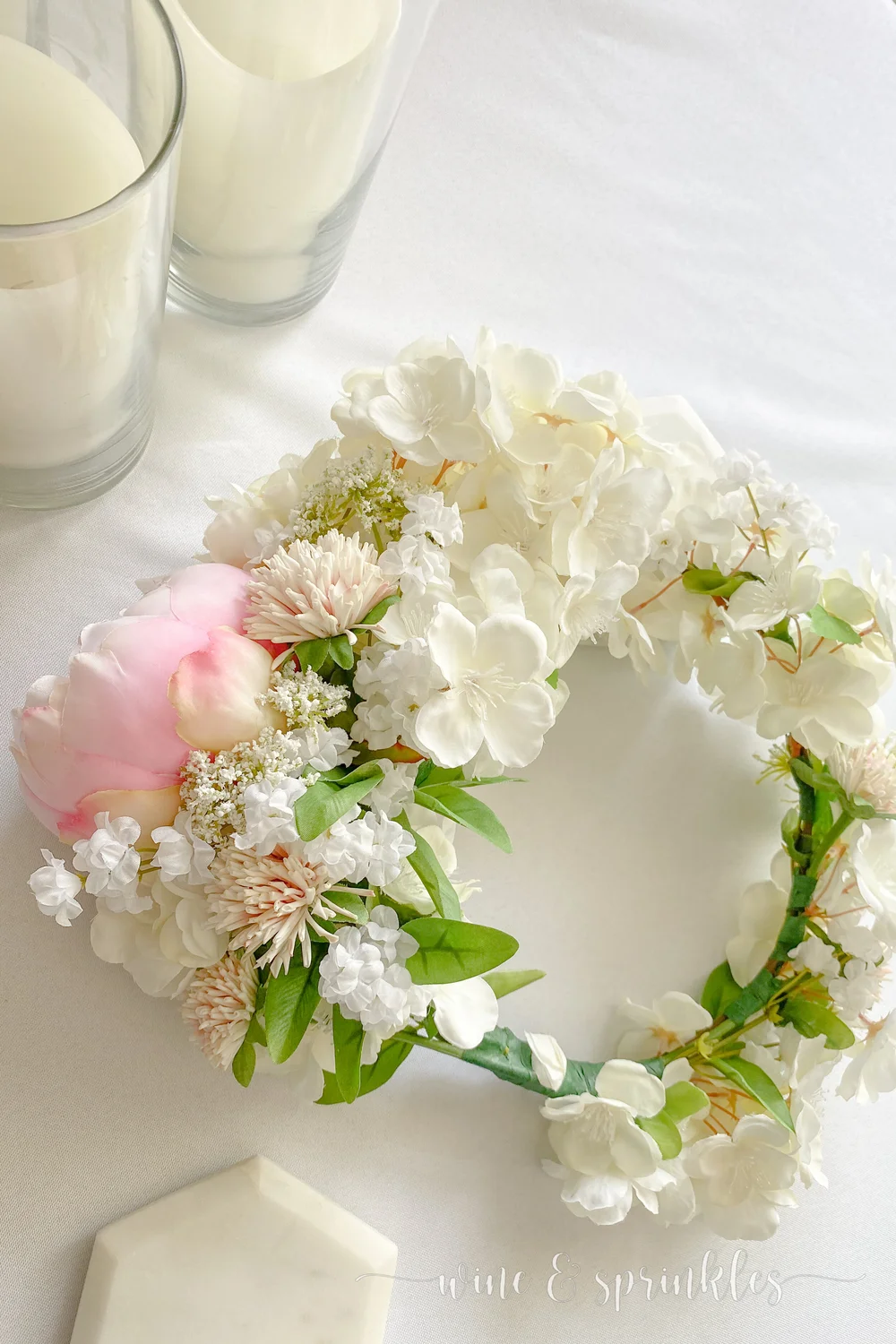 DIY Peony & Cherry Blossom Silk Spring Flower Crown — Wine & Sprinkles